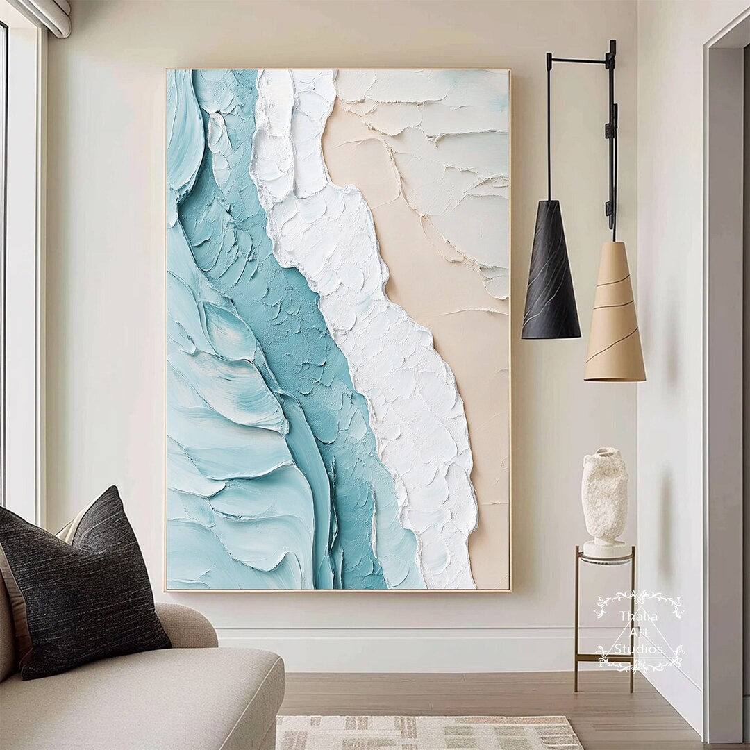 Large Abstract 3D Textured Ocean Painting Blue Wave Abstract Painting ...