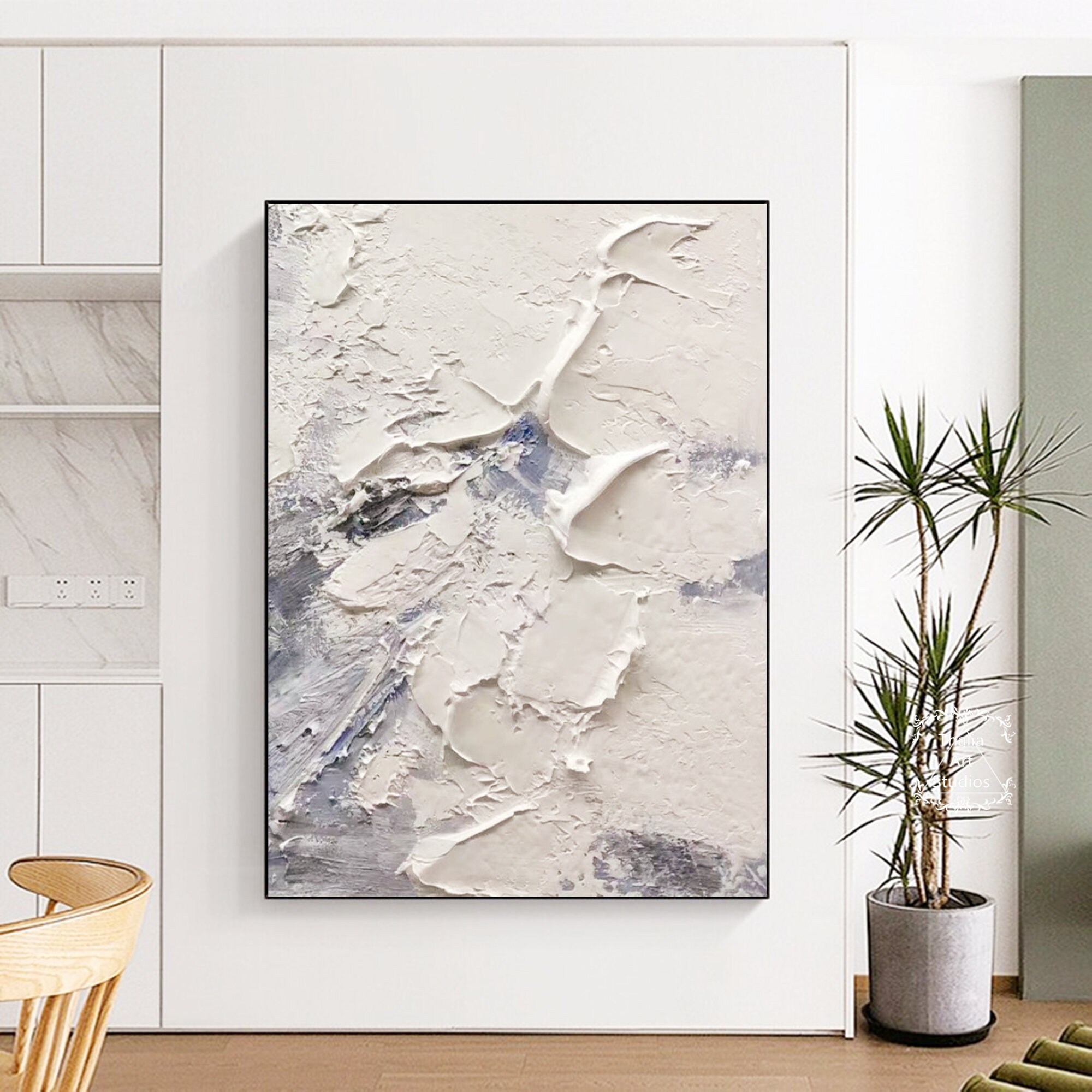 White 3D Minimalist Abstract Painting Large Blue Abstract Painting Blue ...