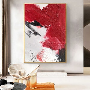 Large Red Abstract Painting White Abstract Wall Art Modern Red Texture ...