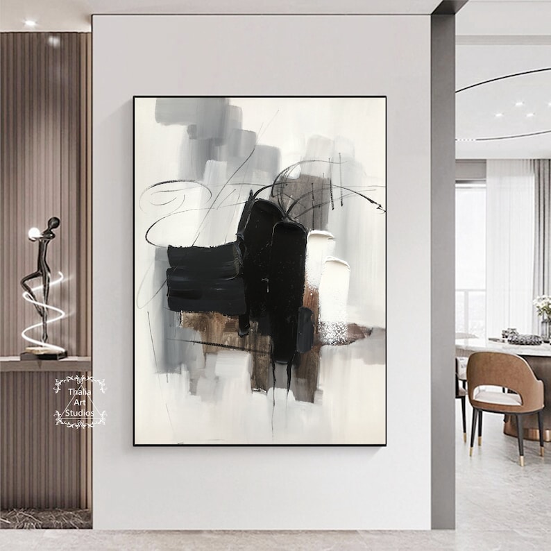 Large Black and White Minimalist Painting Black Texture Wall - Etsy