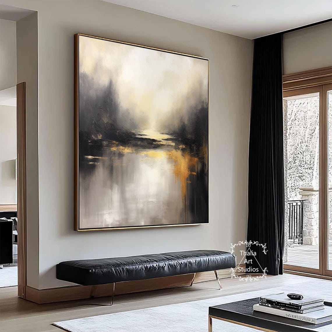Abstract Swamp Landscape Wall Art Large Gray Black Gold Abstract ...