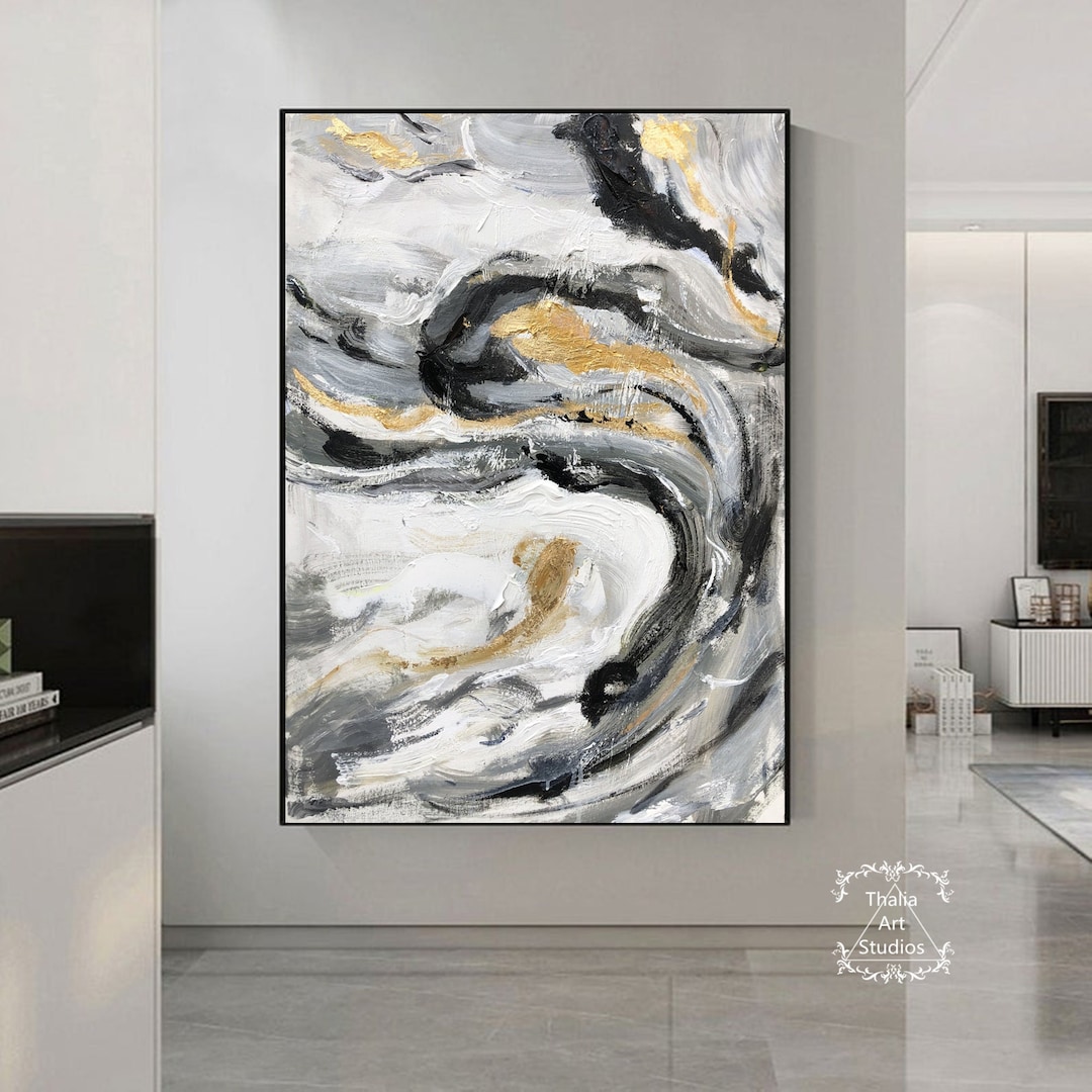 Gray White Black Abstract Texture Painting Gold Texture Painting Large Minimalist Abstract ...