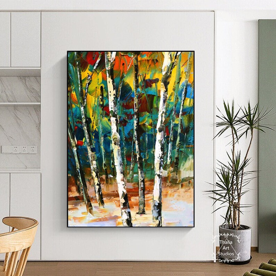 Birch Tree Painting on Canvas Large Birch Tree Landscape - Etsy