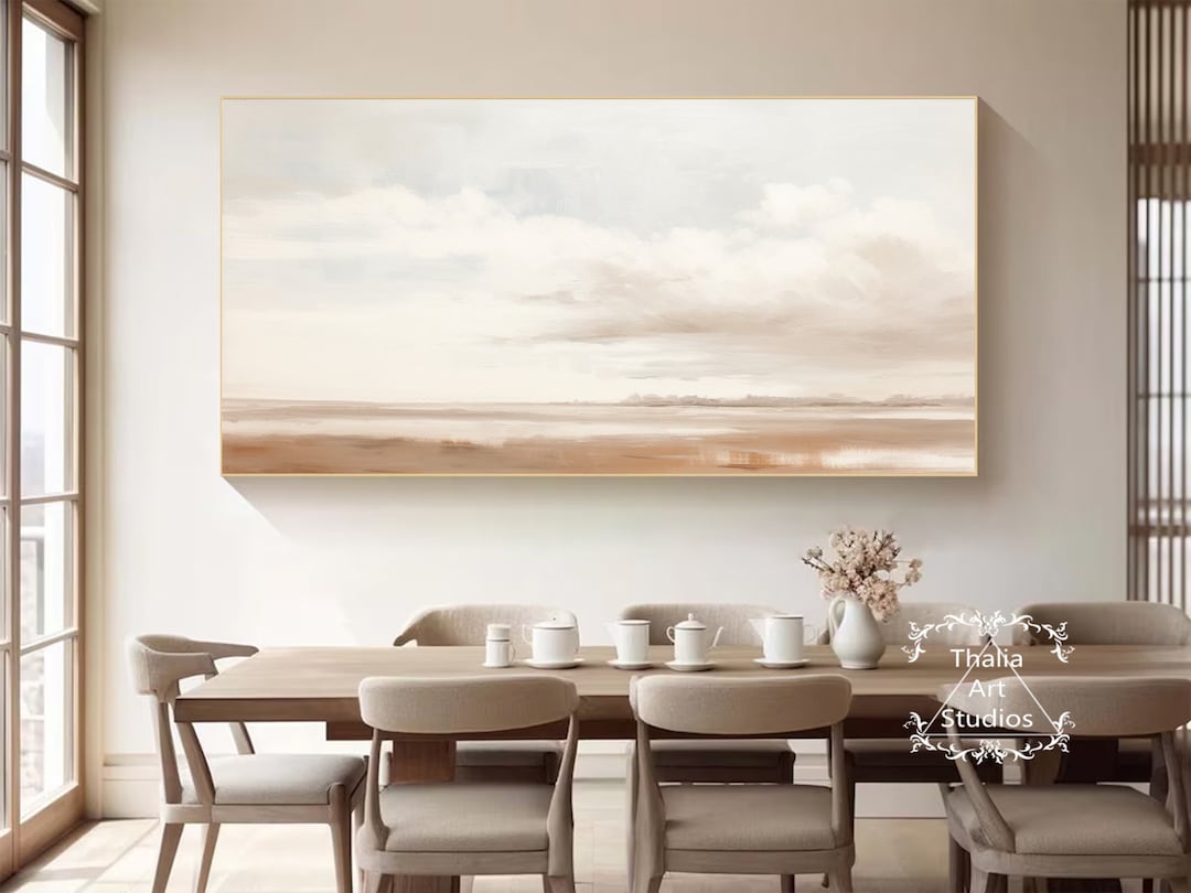 Original Beige Landscape Wall Art Beige Brown Sky Painting Country ...