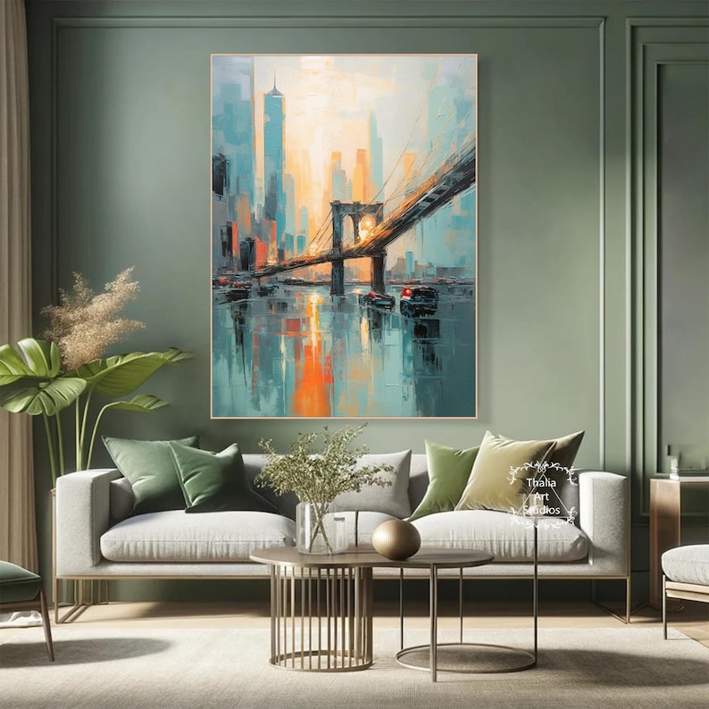 New York City Abstract Painting Large Original Brooklyn Bridge Skyline ...