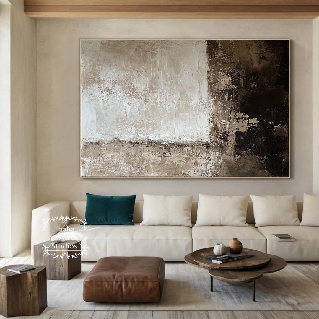 Large Living Room Wall Decor Brown and Beige Wall Art Black Brown ...