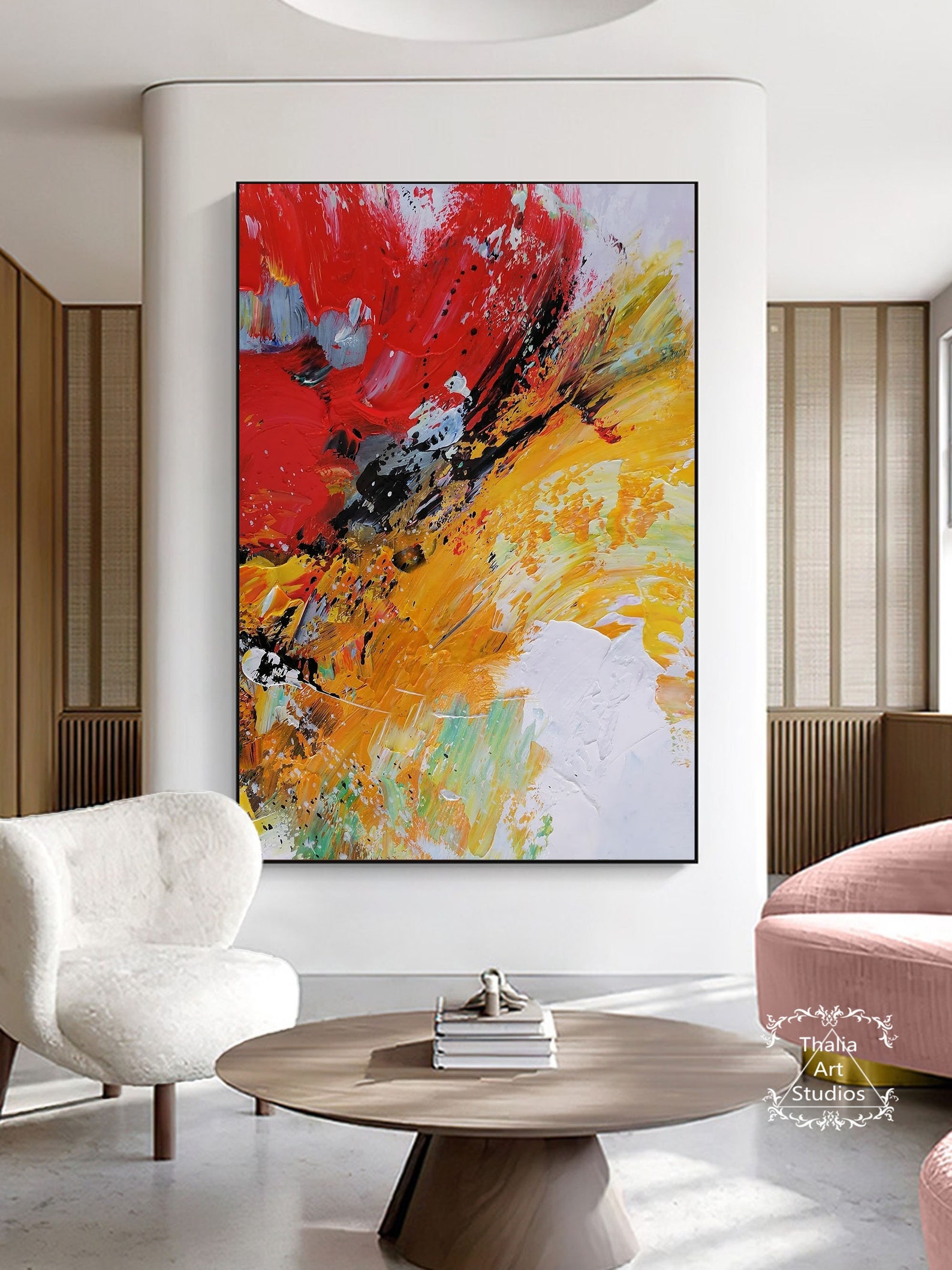 Large Red Abstract Painting Yellow and Orange Abstract Texture - Etsy