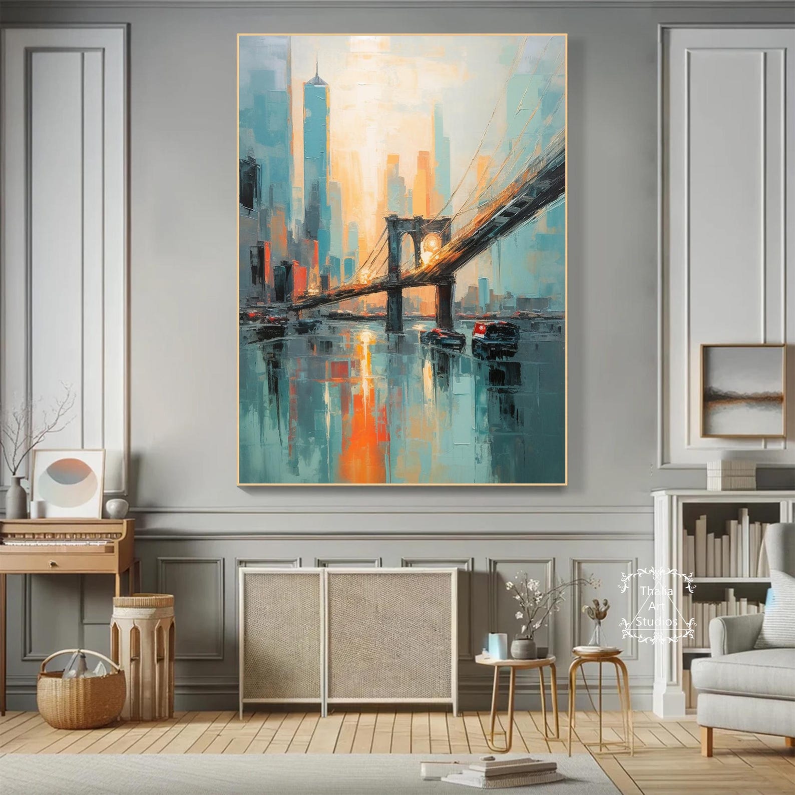 New York City Abstract Painting Large Original Brooklyn Bridge Skyline ...
