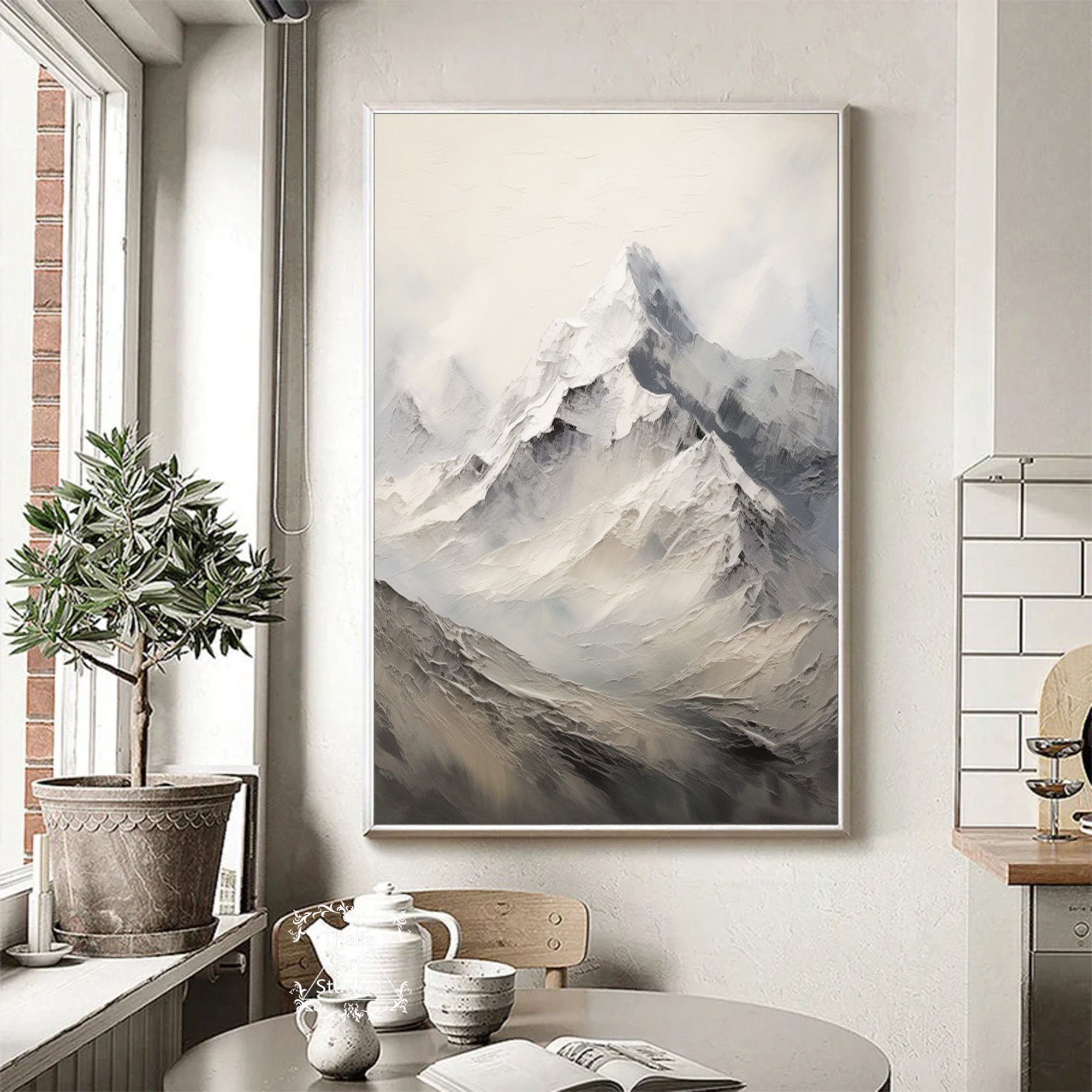 Original Abstract Mountain Landscape Painting Hand Painted Snow ...