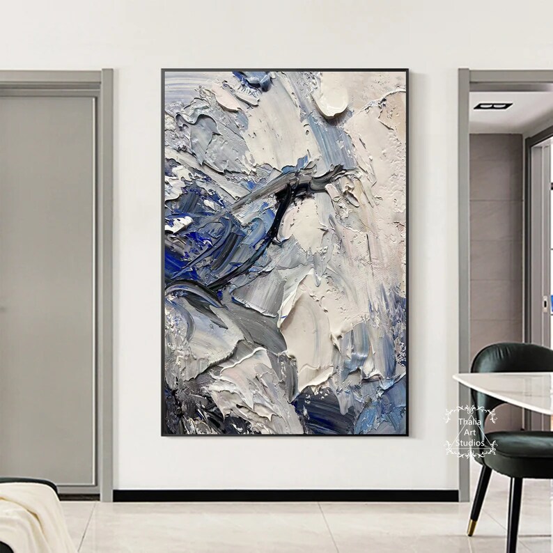 Large Original Texture Painting Gray Abstract Texture Painting Blue ...