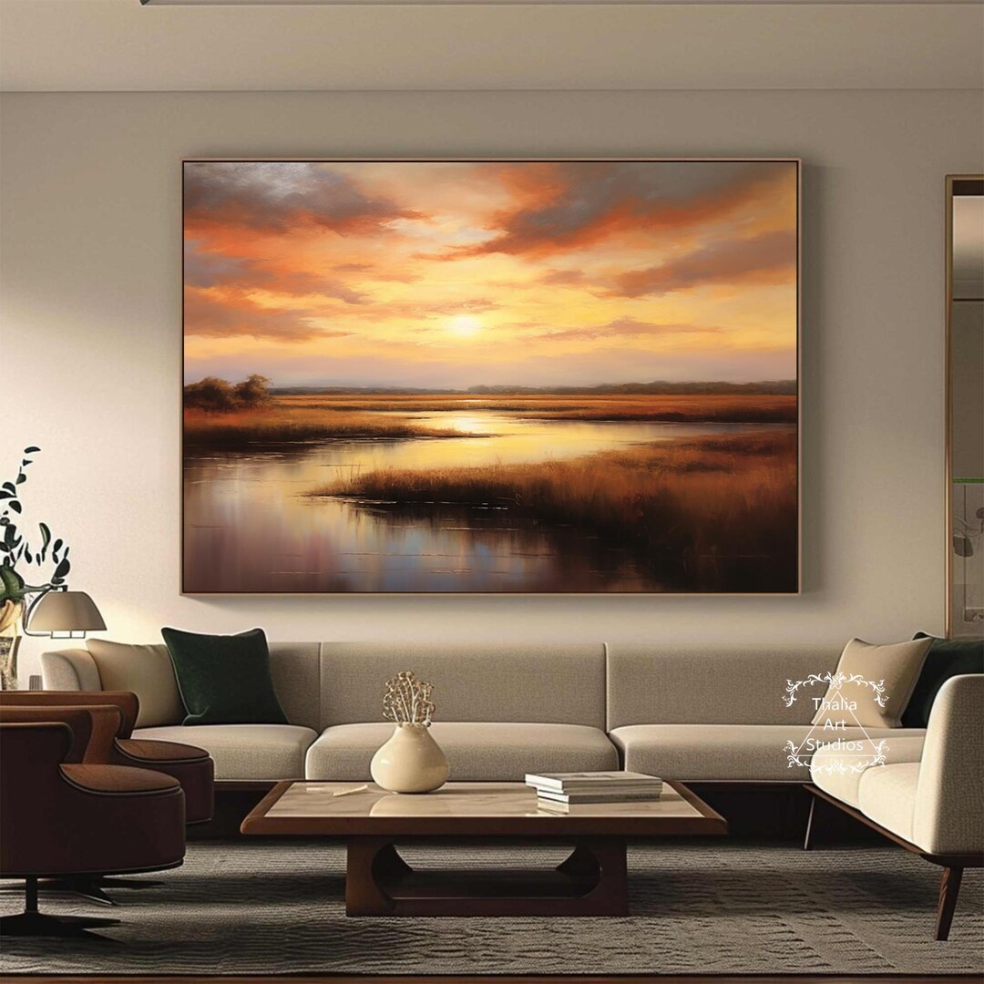 Abstract Autumn Sunset Swamp Painting Brown and Orange Texture Abstract ...