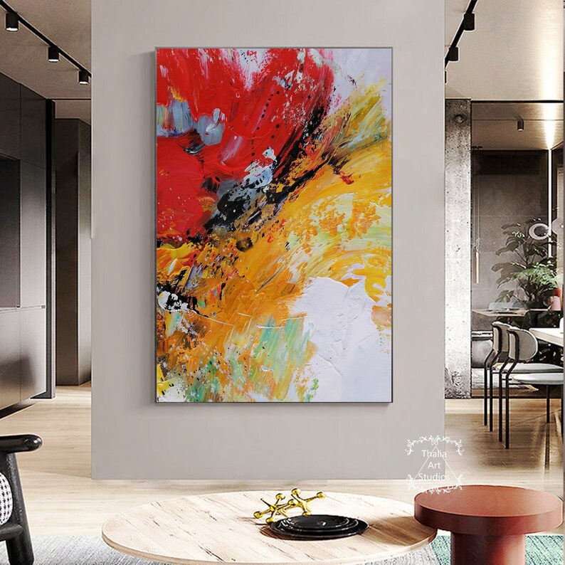 Large Red Abstract Painting Yellow and Orange Abstract Texture - Etsy