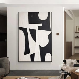 Black and White Geometric Abstract Painting Large Black Textured ...