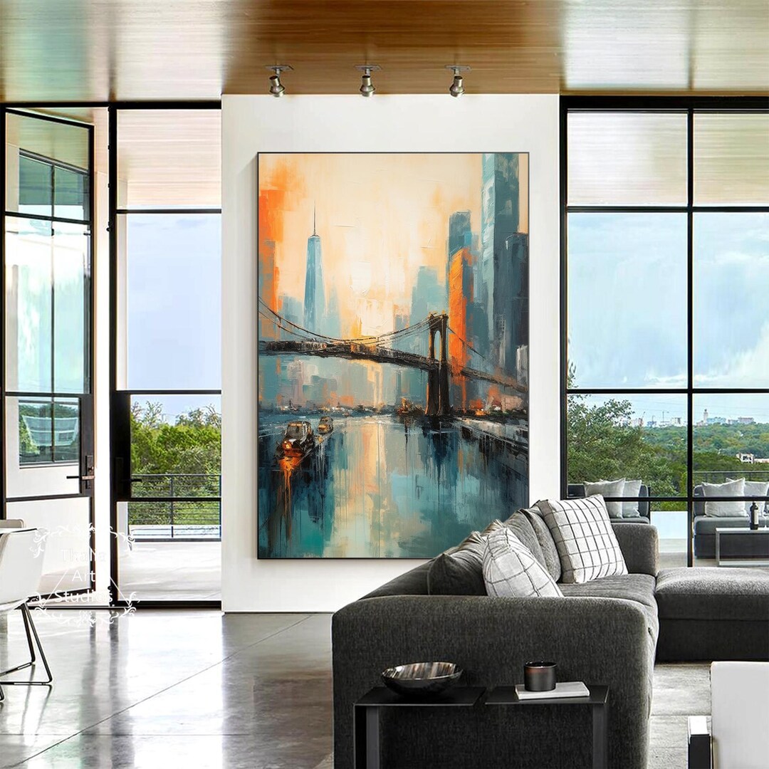 Large City Abstract Painting Green City Abstract Painting Modern City ...