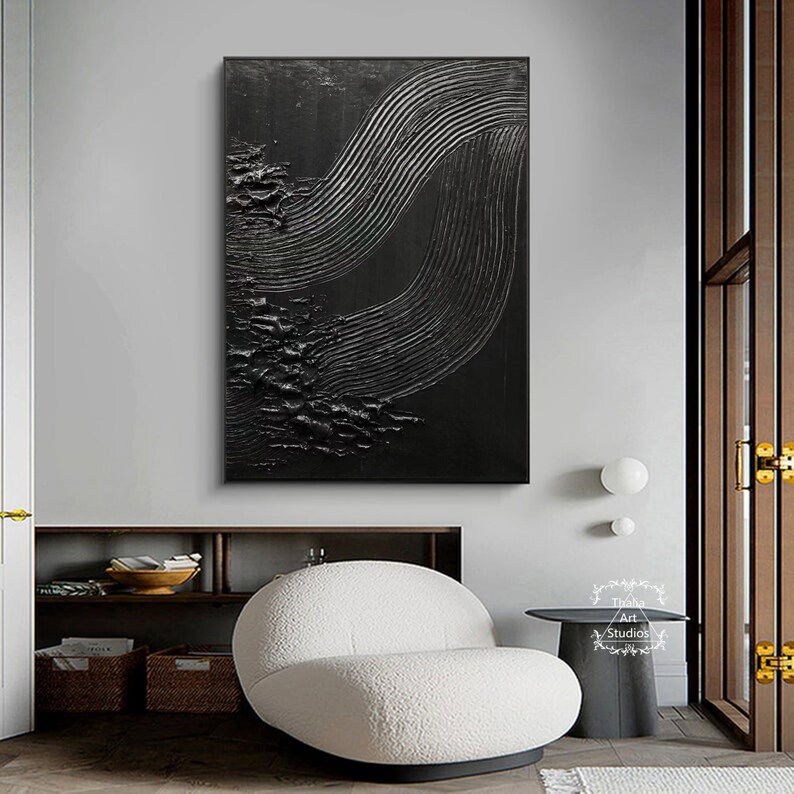 Black Texture Wall Art Black Abstract Texture Painting Large - Etsy