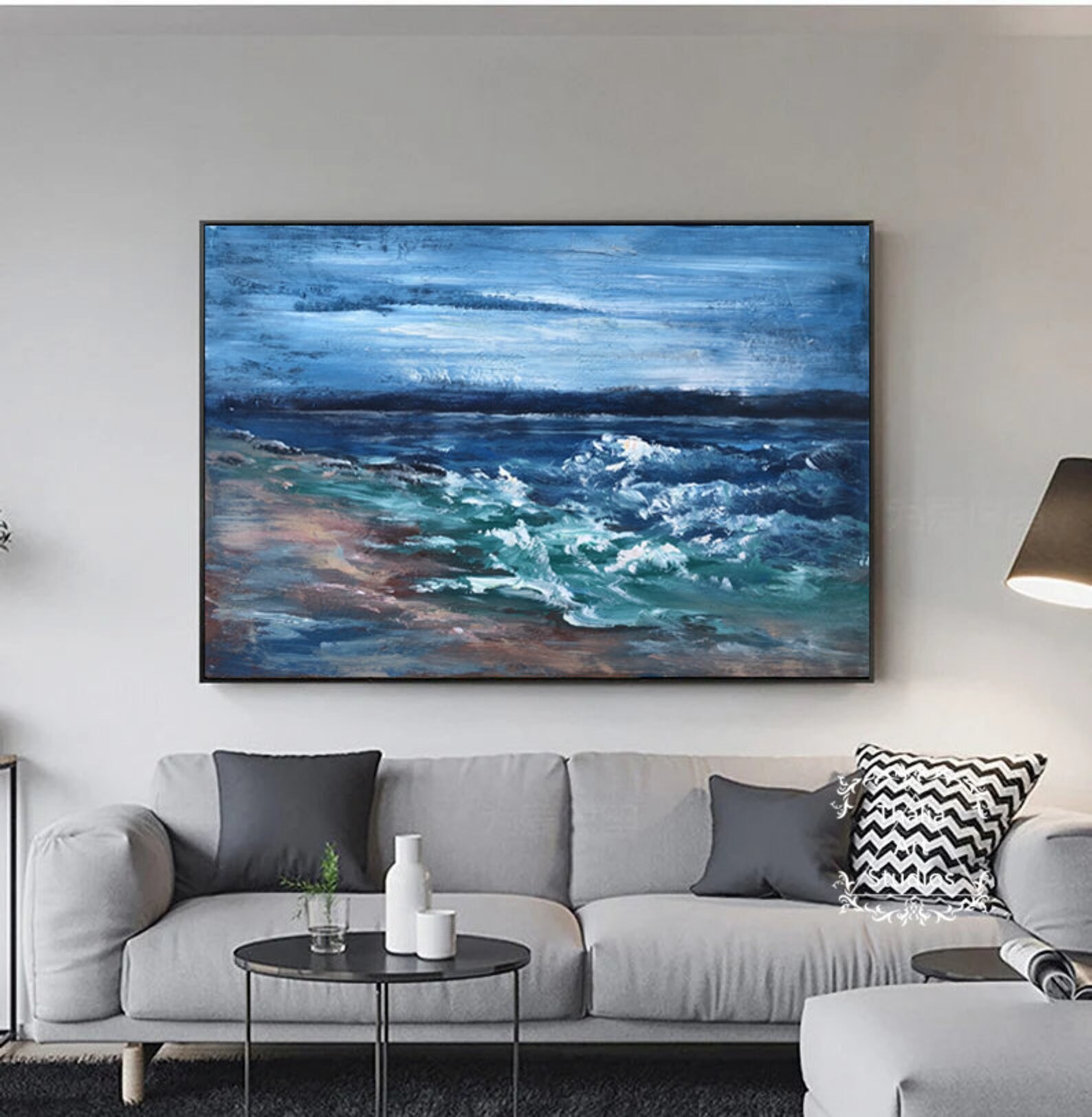 Large Sea Abstract Painting Ocean Waves Abstract Blue Ocean | Etsy