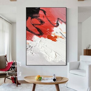 White Abstract Painting Large Red Texture Painting White Abstract Art ...