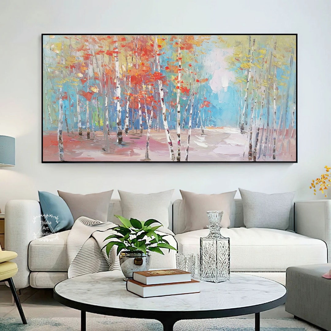 Birch Tree Abstract Painting Large Birch Tree Abstract Wall - Etsy