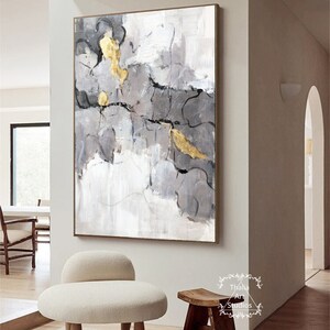 Gray Minimalist Abstract Painting Large Gray and White Wall Art Gray ...