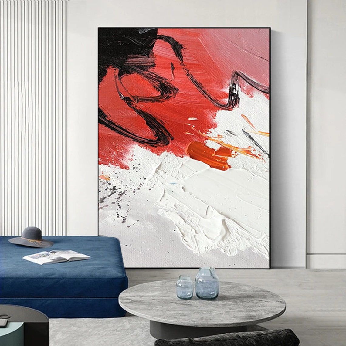 White Abstract Painting Large Red Texture Painting White - Etsy
