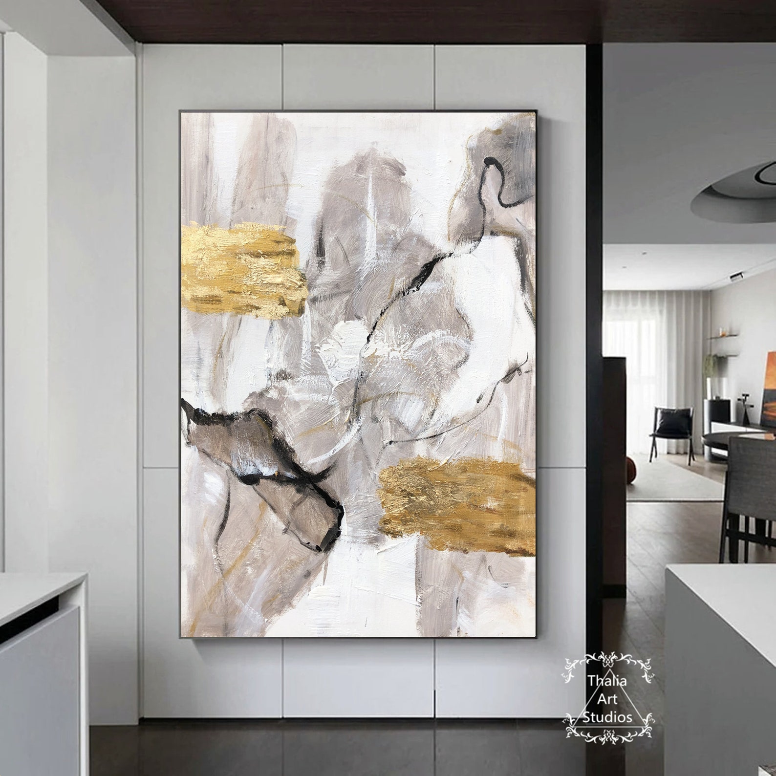 Large Beige Abstract Painting White Minimalist Abstract Art - Etsy