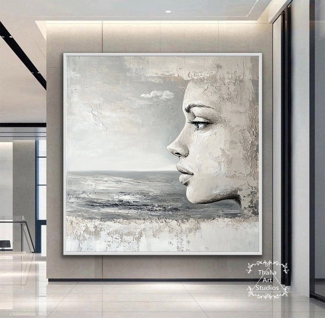 Textured Woman Face Painting Gray Original Painting Woman Face Texture ...
