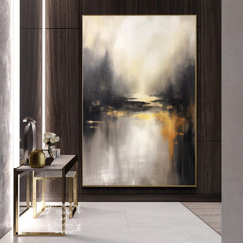 Abstract Swamp Landscape Wall Art Large Gray Black Gold Abstract ...