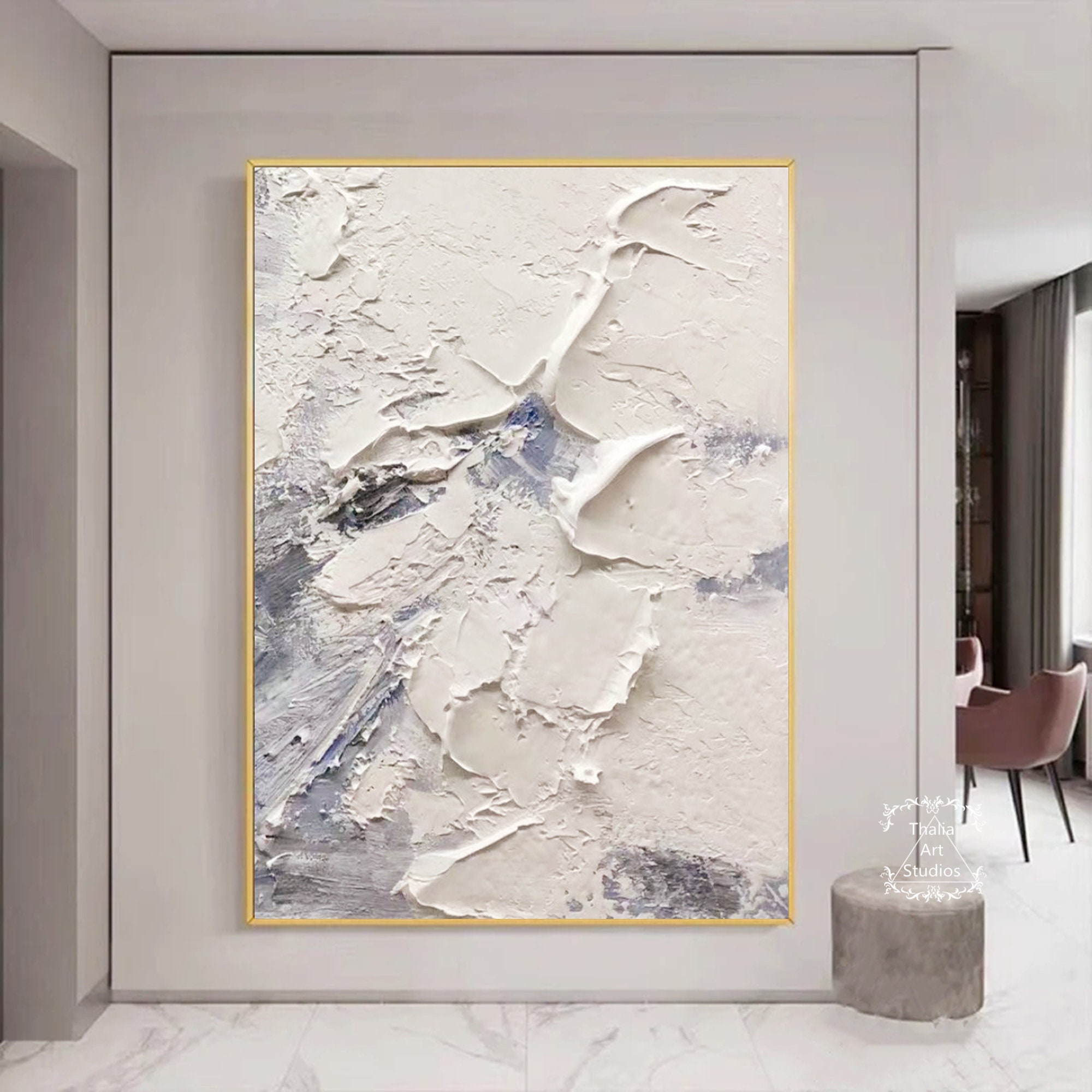 White 3D Minimalist Abstract Painting Large Blue Abstract Painting Blue ...