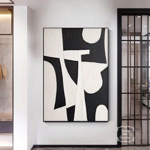 Black and White Geometric Abstract Painting Large Black Textured ...