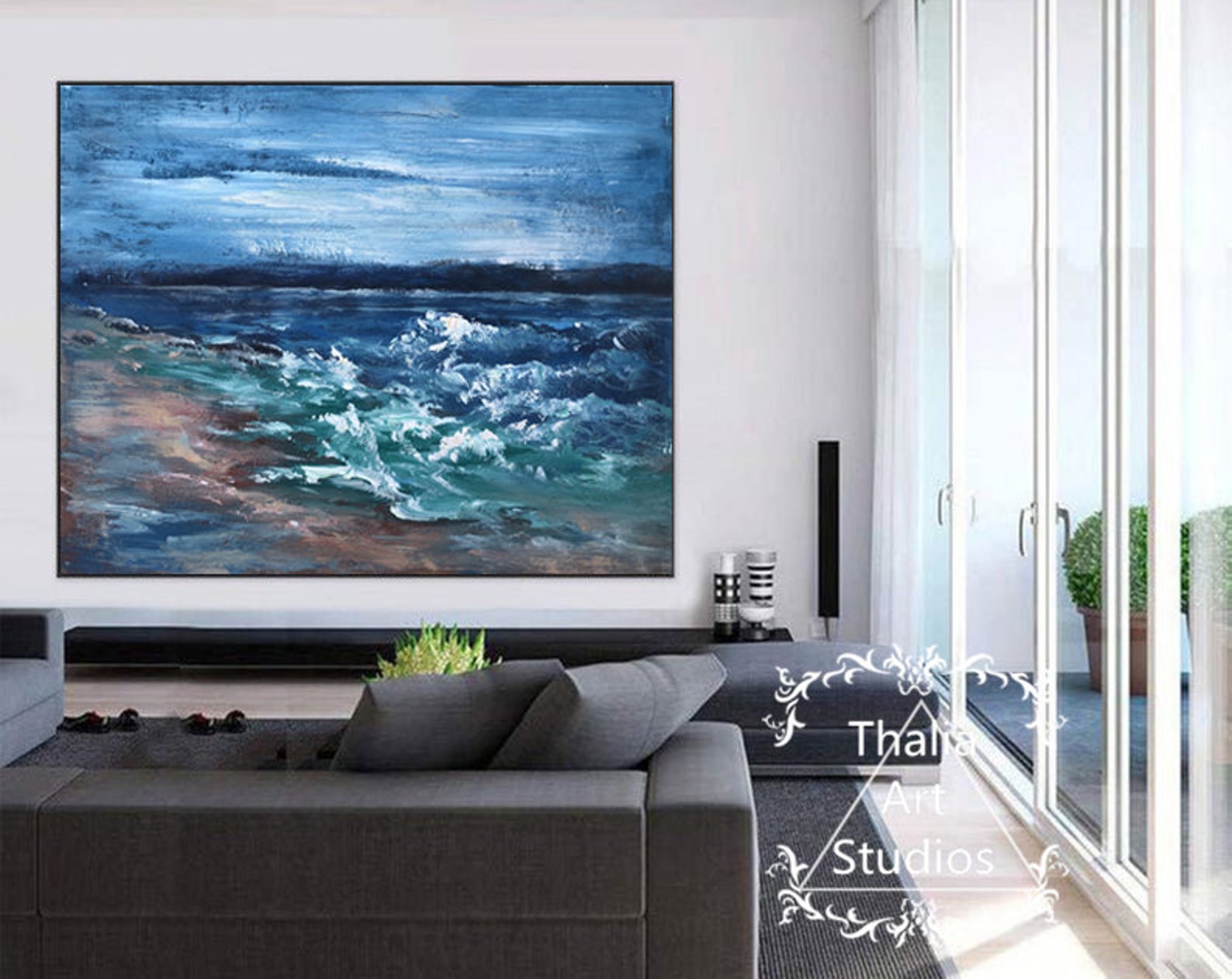 Large Sea Abstract Painting Ocean Waves Abstract Blue Ocean - Etsy