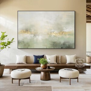 Large Light Green Abstract Painting Original Green Gold Acrylic ...