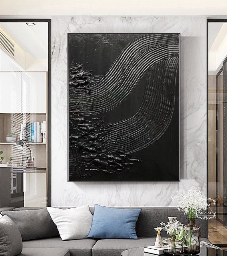 Black Texture Wall Art Black Abstract Texture Painting Large - Etsy