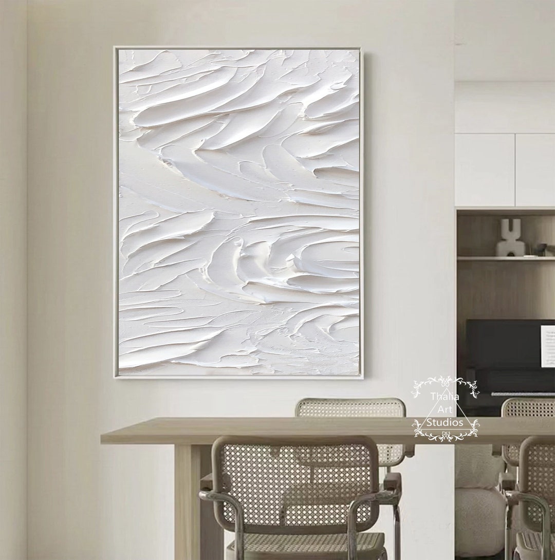 Buy White Abstract Canvas Art 3D White Textured Painting White Acrylic ...