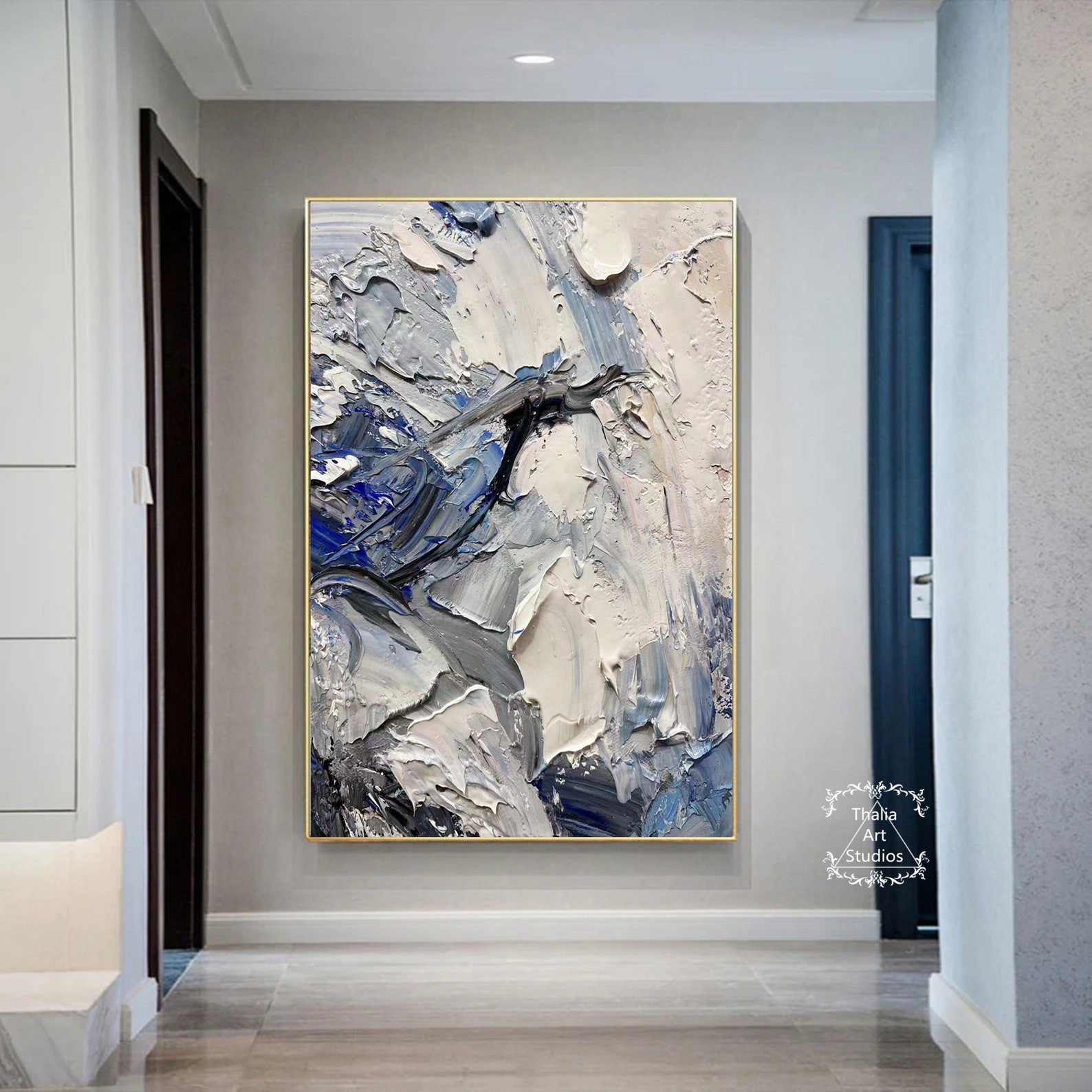 Large Original Texture Painting Gray Abstract Texture Painting Blue ...
