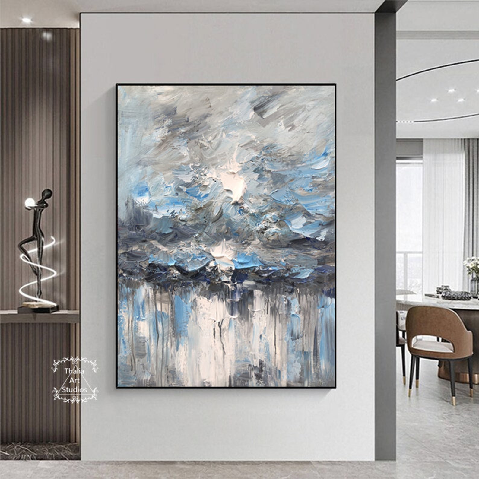Large Abstract Wall Art Blue Abstract Painting Gray Acrylic - Etsy