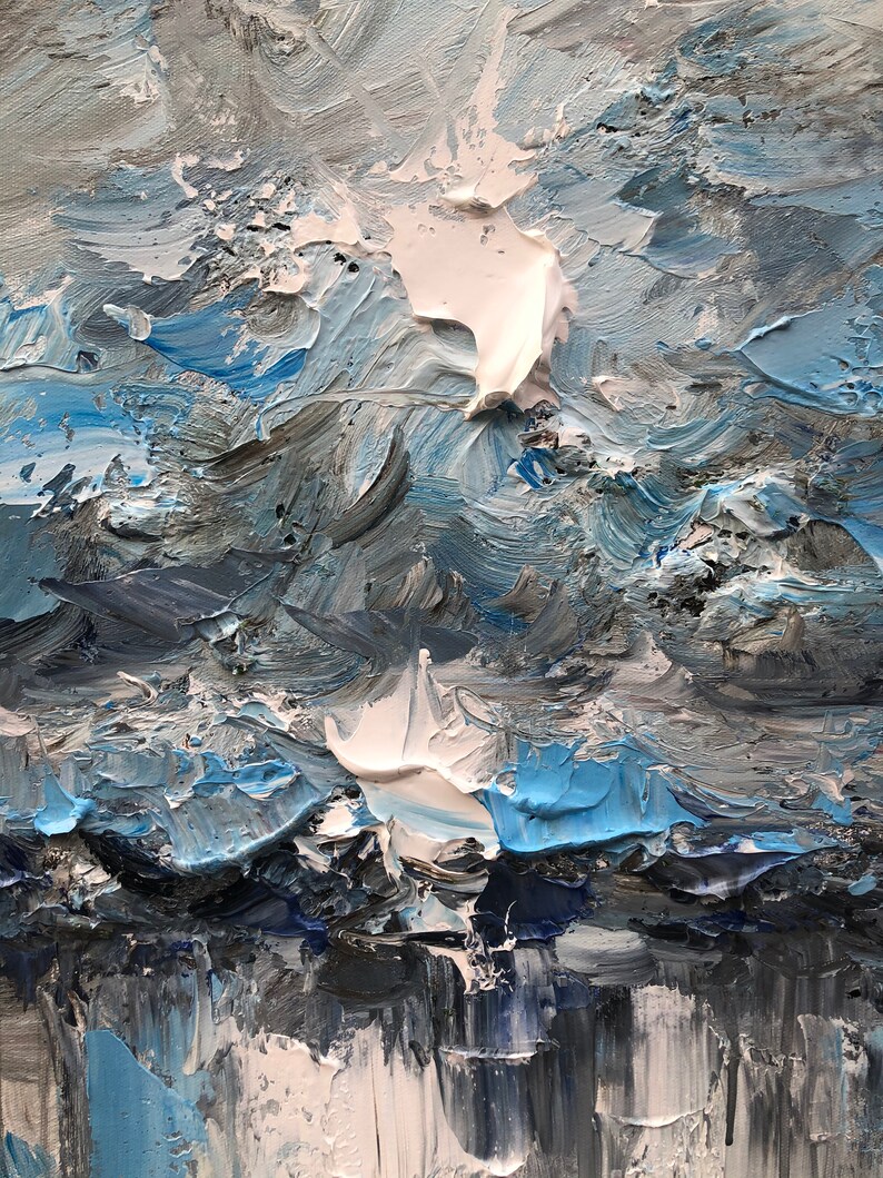 Large Abstract Wall Art Blue Abstract Painting Gray Acrylic - Etsy