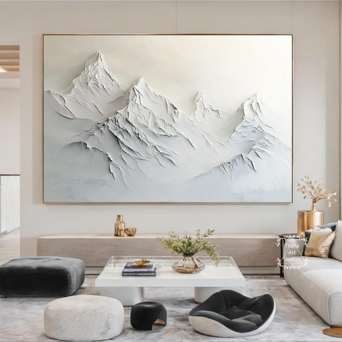 White 3D Texture Mountain Abstract Painting Large Abstract Wall Art ...