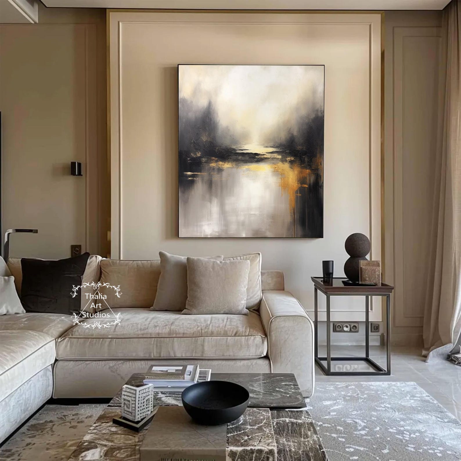 Abstract Swamp Landscape Wall Art Large Gray Black Gold Abstract ...