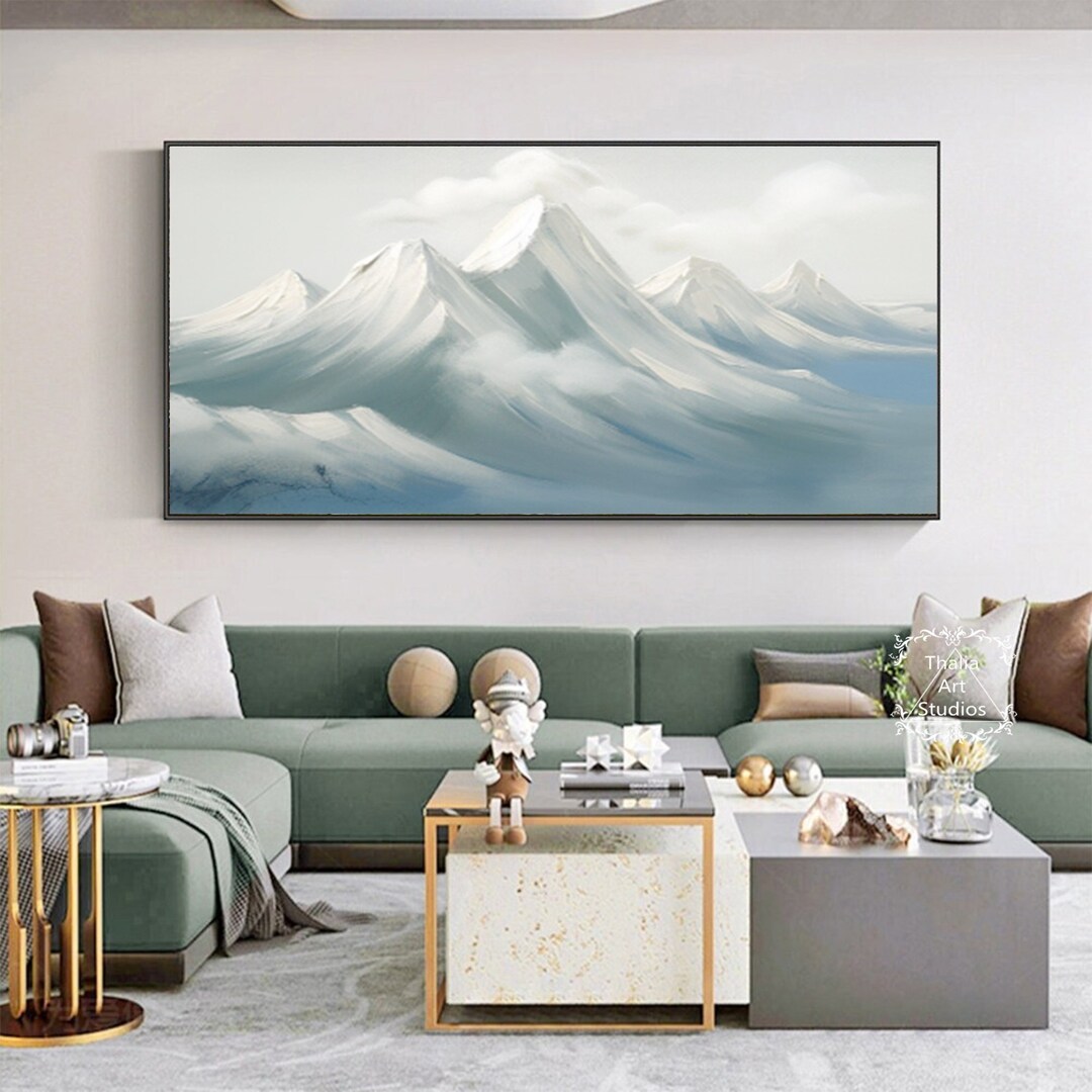 Large Abstract Mountain Canvas Painting Modern Decorative Painting Gray ...