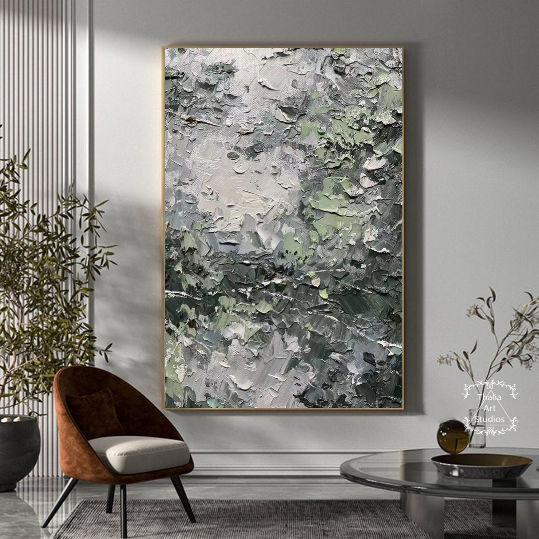 Dark Green Abstract Painting Large Abstract Texture Painting Grey ...