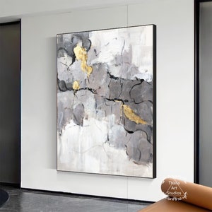 Gray Minimalist Abstract Painting Large Gray and White Wall Art Gray ...
