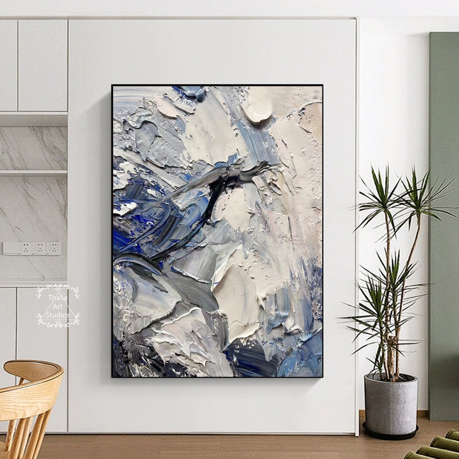 Large Original Texture Painting Gray Abstract Texture Painting Blue ...