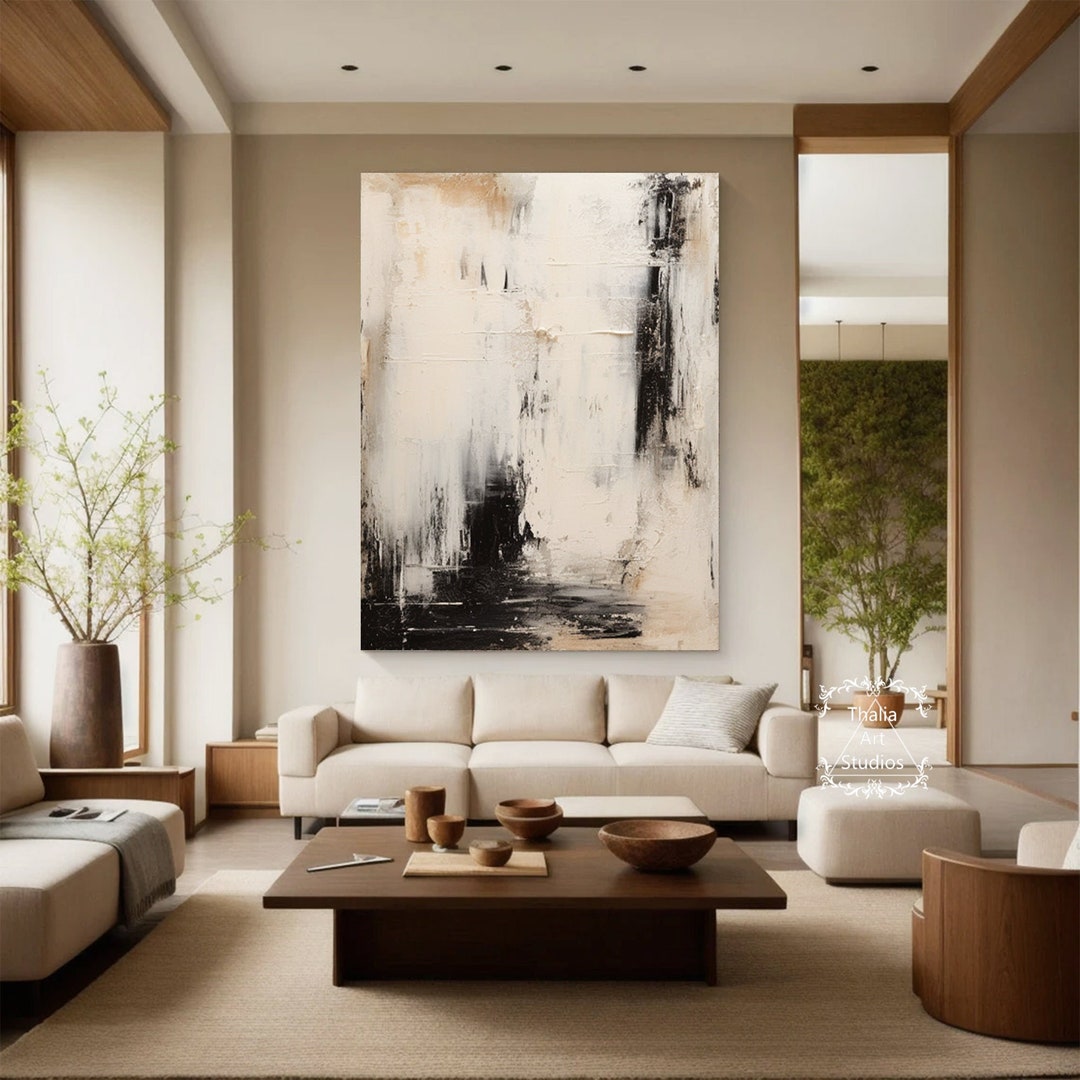 Large Beige Abstract Canvas Texture Painting Neutral Beige Minimalist ...