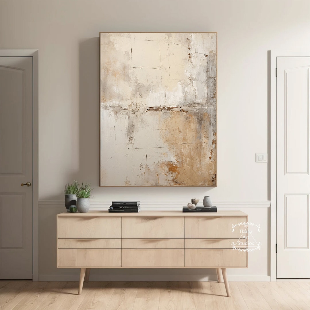 Original Beige Abstract Canvas Painting 3D Textured Abstract Painting ...