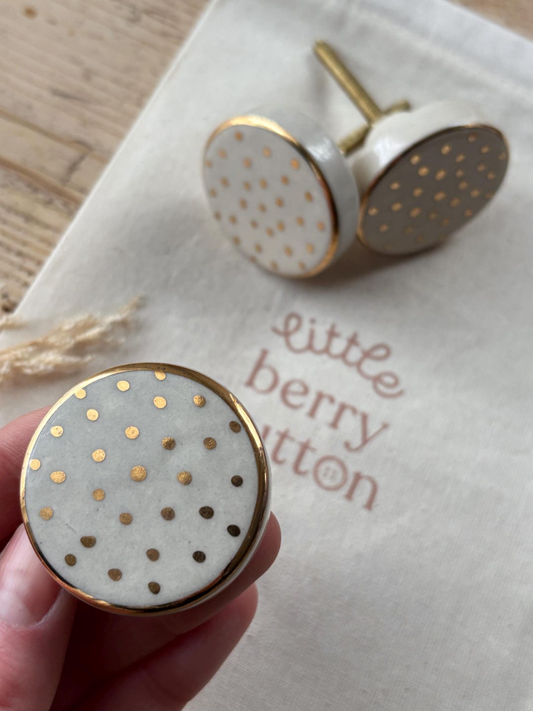 Set of 6 Ceramic Polka Dot Knobs With Luxe Gold Accents - Etsy