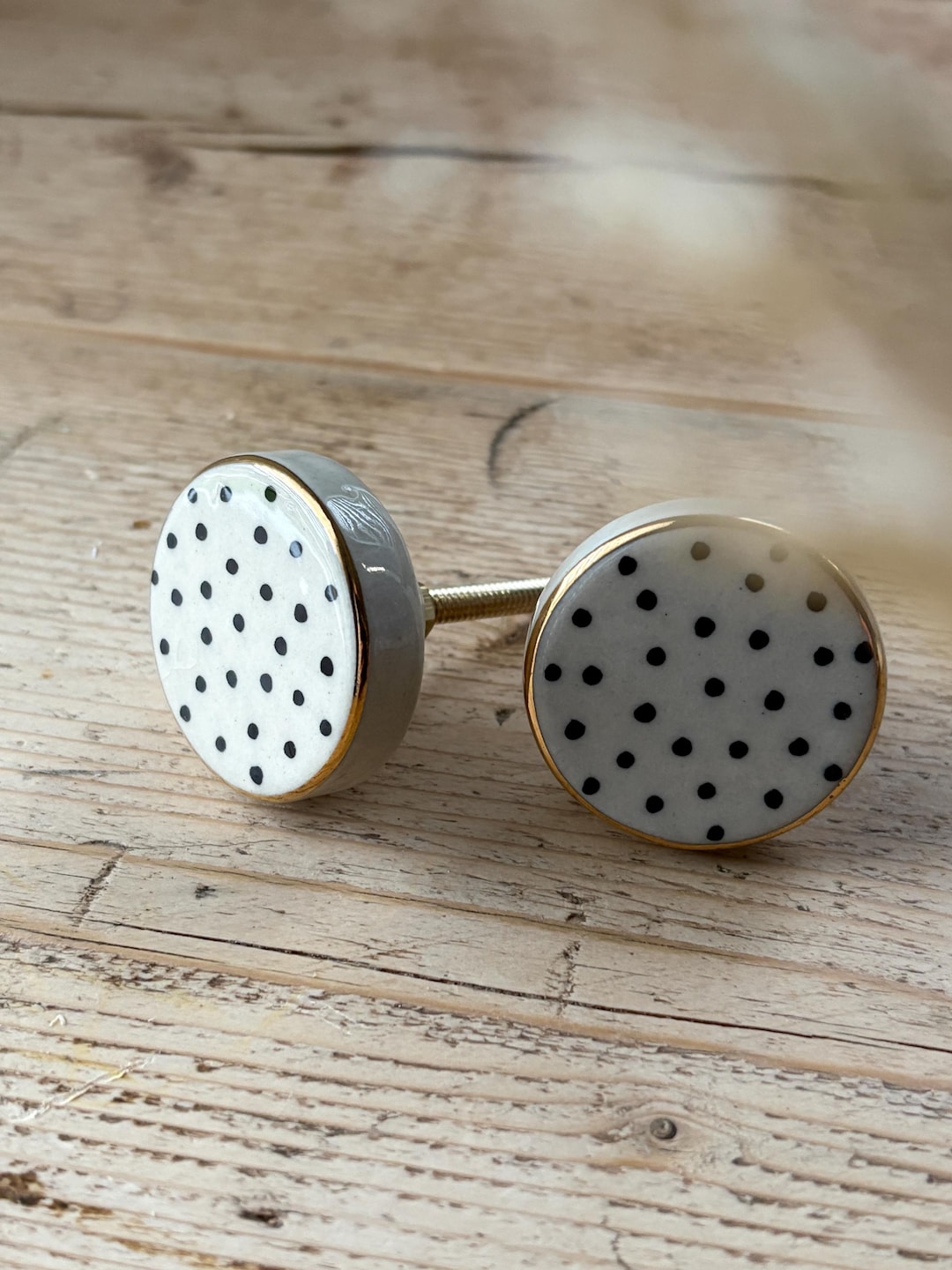 Ceramic Monochrome Polka Dot Knobs With Black and Gold Accents - Etsy