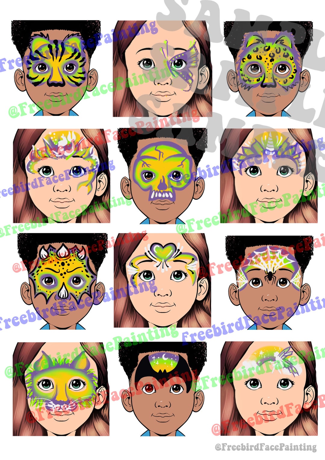 Mardi Gras Face Paint Design Menu Board Display Purple Green Gold One ...
