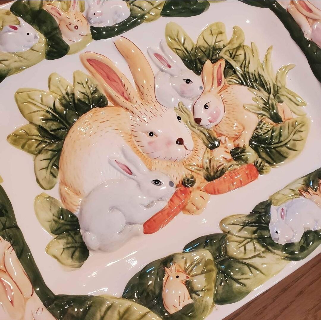 Easter Bunny Rabbit Serving Tray Plate Vintage - Etsy