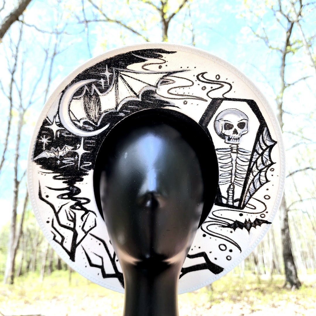 Spooky Halloween Hand Painted Sun Hat Wearable Art Summerween Summer ...