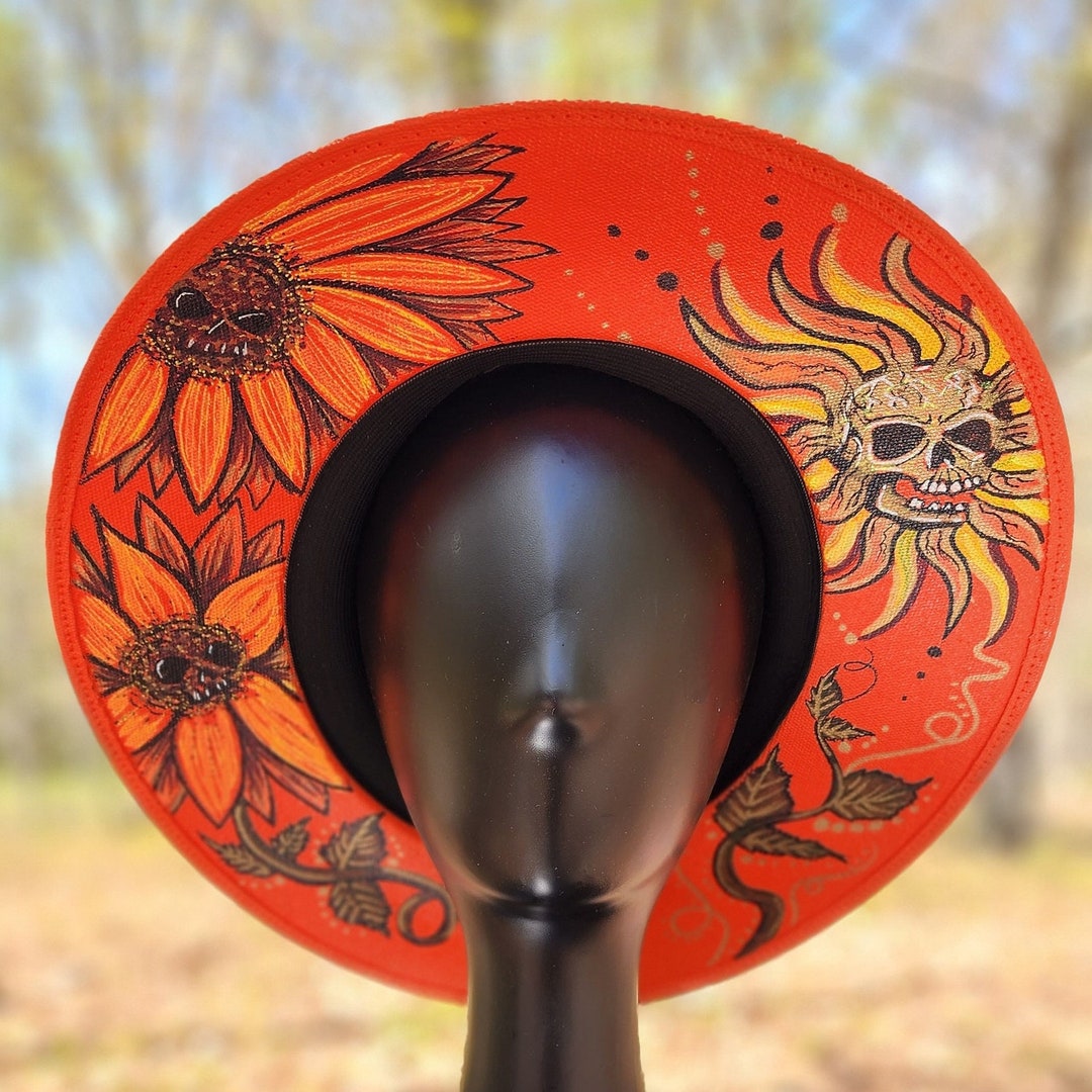 Orange Summer Goth Sunflower Sun Hat Wearble Art Hand Painted - Etsy